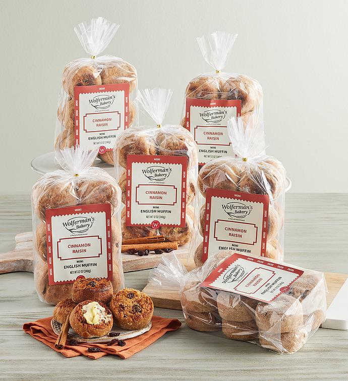 Cinnamon Raisin Mini English Muffins - 6 Packages | Wolferman's